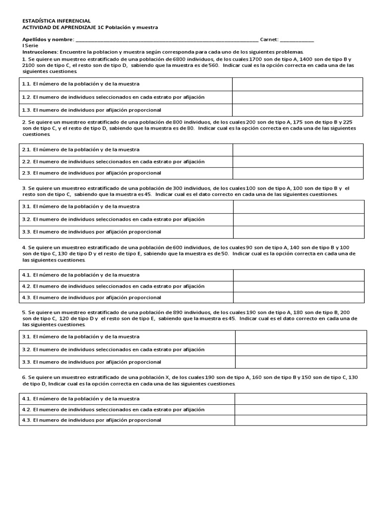 1 1c Muestra Y Población Ejercicio 1c Pdf Muestreo Estadísticas
