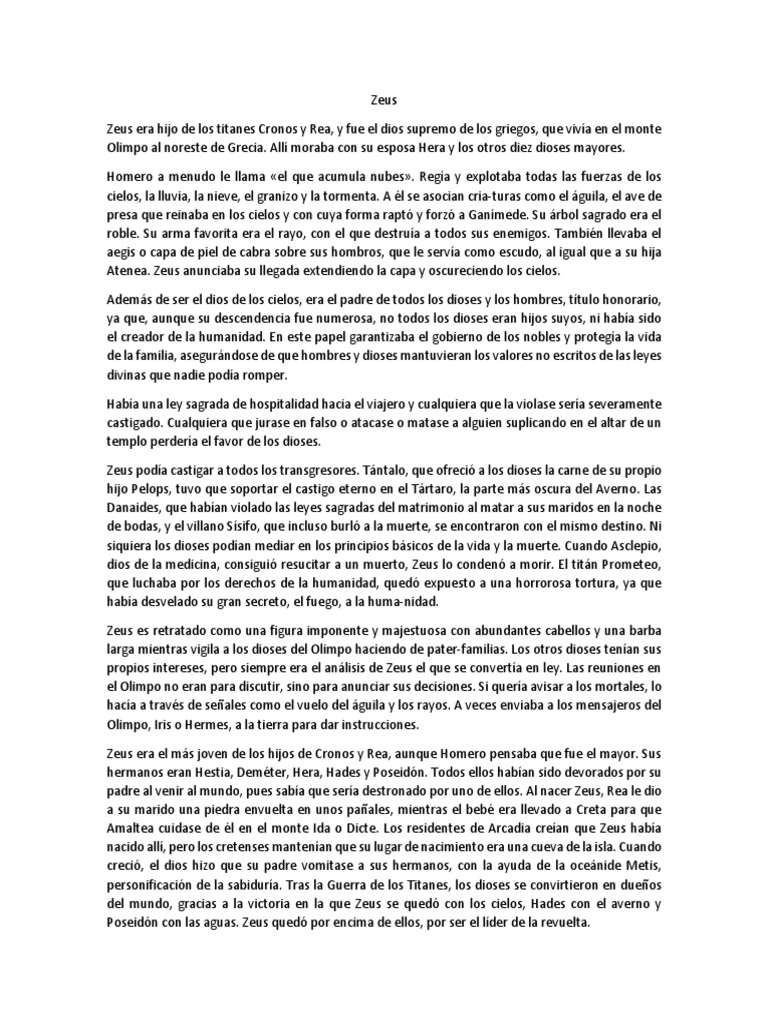Mito de Zeus | PDF | Zeus | Hera