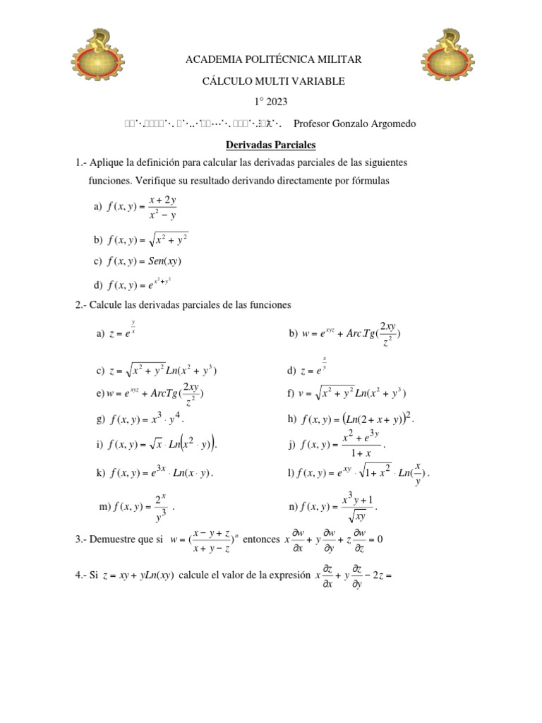 Clase De Ejercicios De Derivadas Parciales Pdf 2805