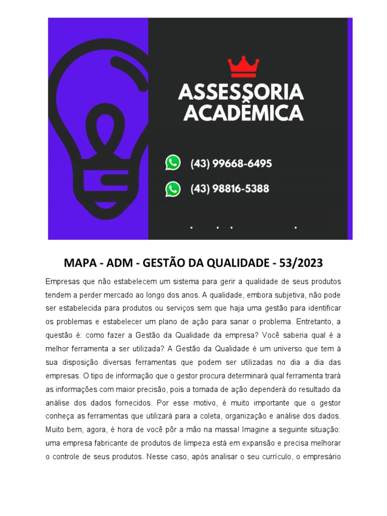 Mapa - Adm - Gestão Da Qualidade - 53 2023 | PDF