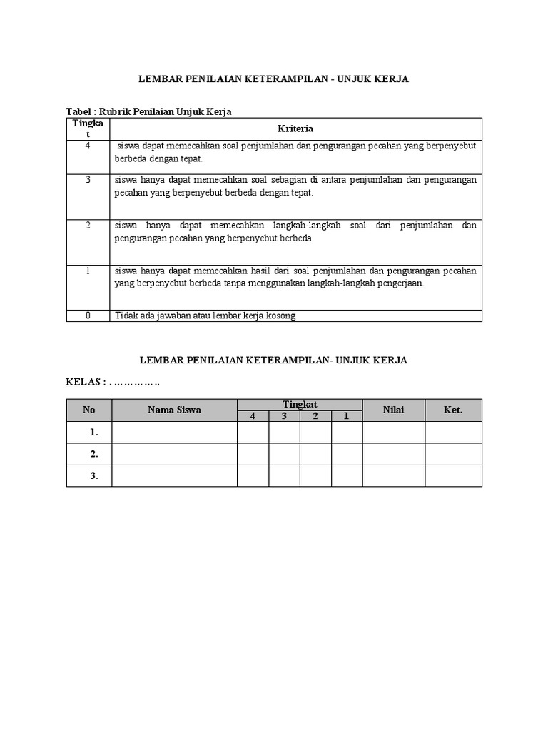 Lembar Penilaian Keterampilan | PDF