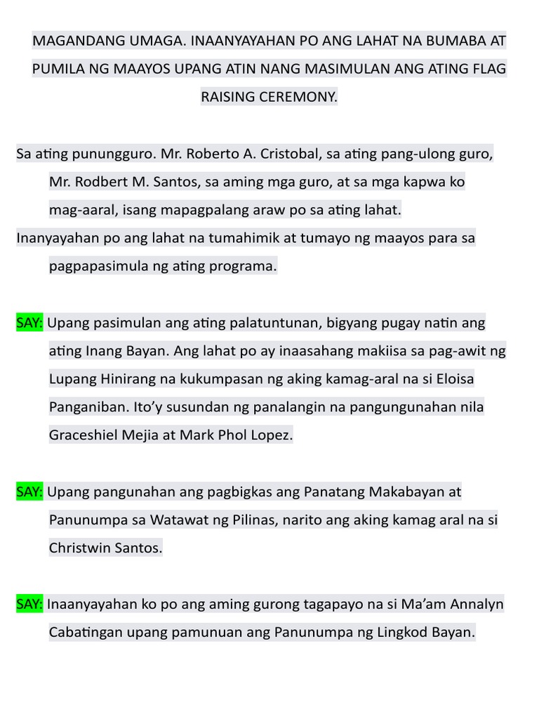 Script Flag Raising | PDF