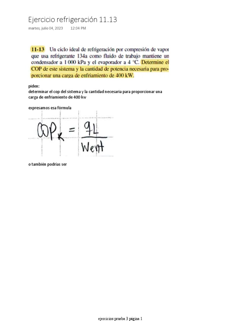 Ejercicio 11.13 Yunus Cengel | PDF