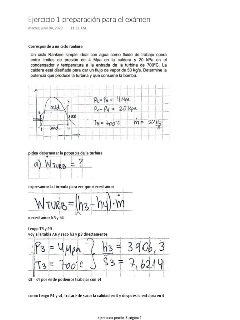 Ejercicio Ciclo Rankyne Yunus Cengel | PDF