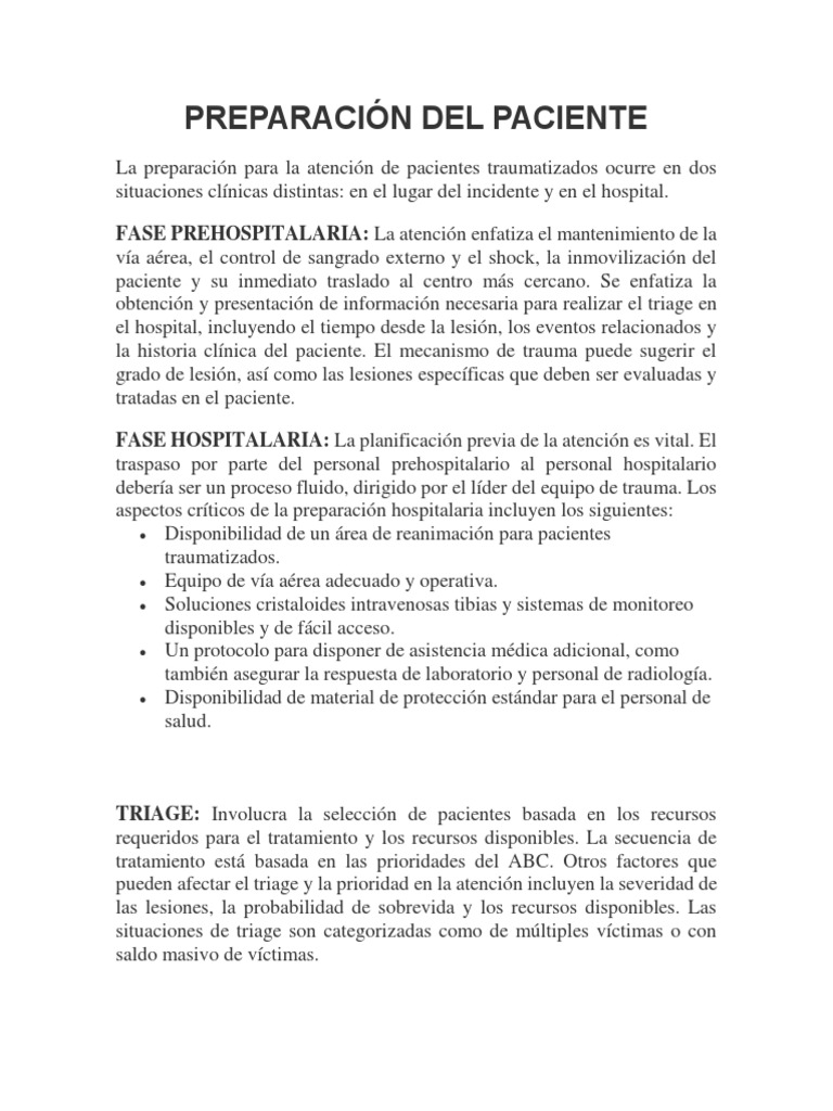 Preparación Del Paciente Atls | PDF | Lesión | Hospital