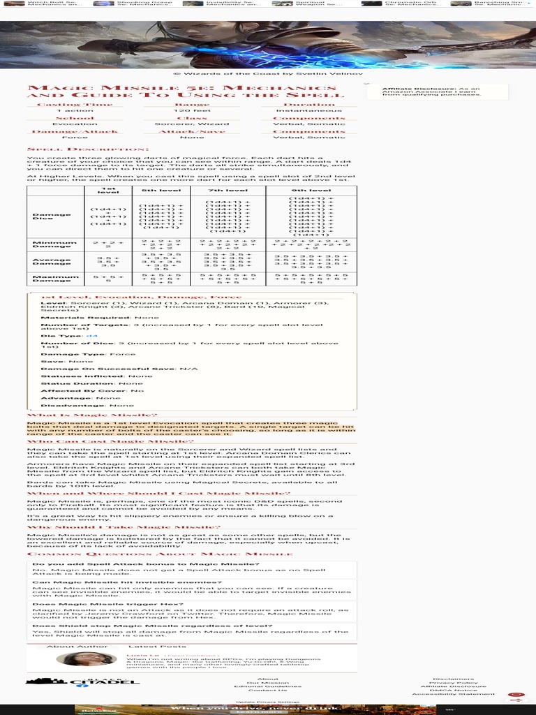Magic Missile 5e Mechanics and Guide To Using th… | PDF | Fantasy ...