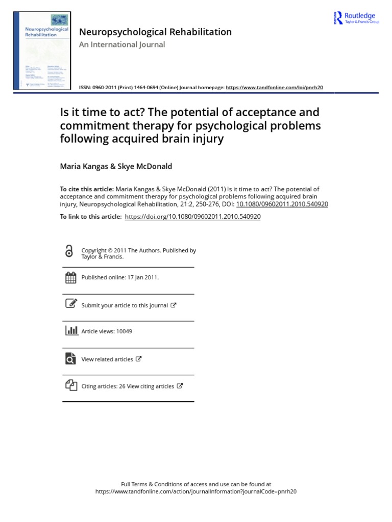 Is It Time To Act The Potential of Acceptance and Commitment Therapy ...