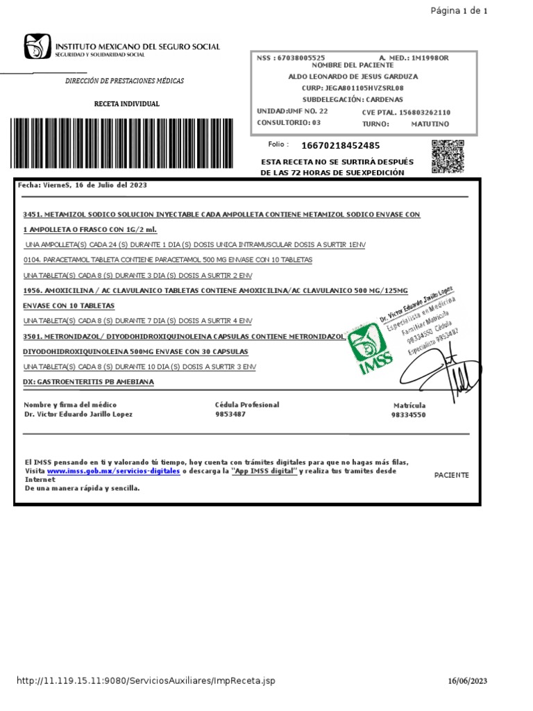 Receta Medica Del Imss