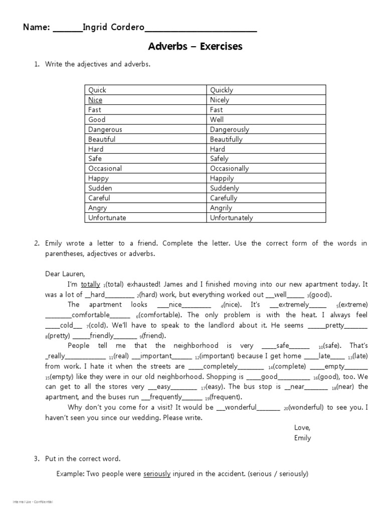 02. Adverbs (manners and modifiers)_Exercises ING COR | PDF | Adverb ...