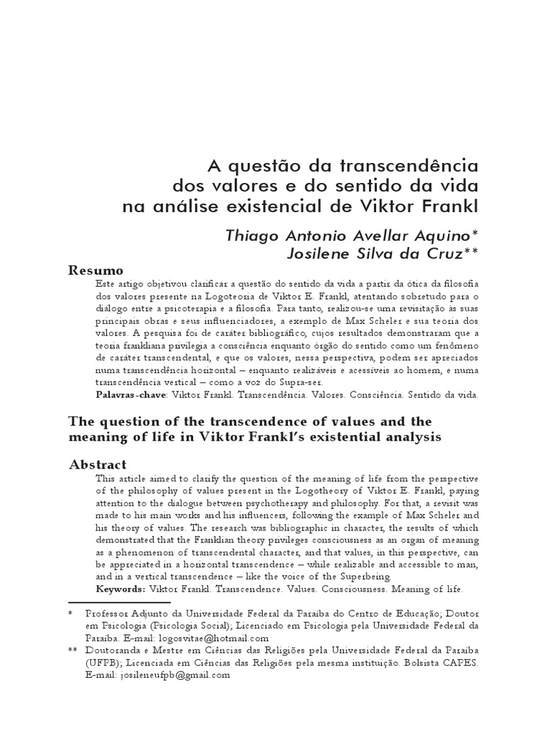 Transcendência e Sentido na Logoterapia | PDF | Existencialismo ...