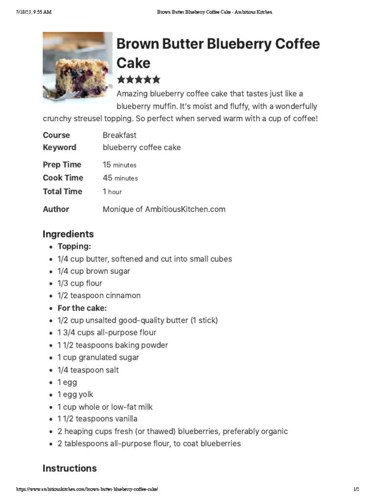 Brown Butter Blueberry Coffee Cake - Ambitious Kitchen | PDF | Cakes ...