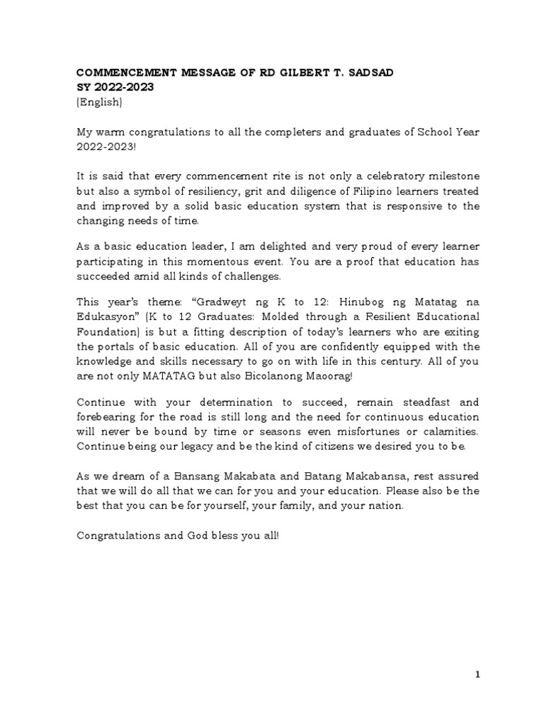 Graduation Message | PDF Graduation Message | PDF