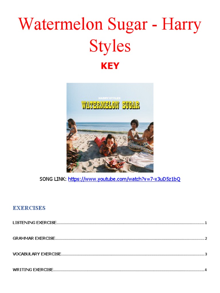 Watermelon Sugar SONG EXERCISES | PDF | Morphology | Human Communication