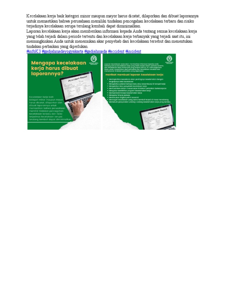 Mengapa Kecelakaan Kerja Harus Dilaporkan - Gadjah Mada | PDF