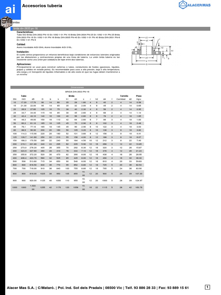 Catalogo Bridas Din 2633 | PDF | Materiales | Procesos industriales