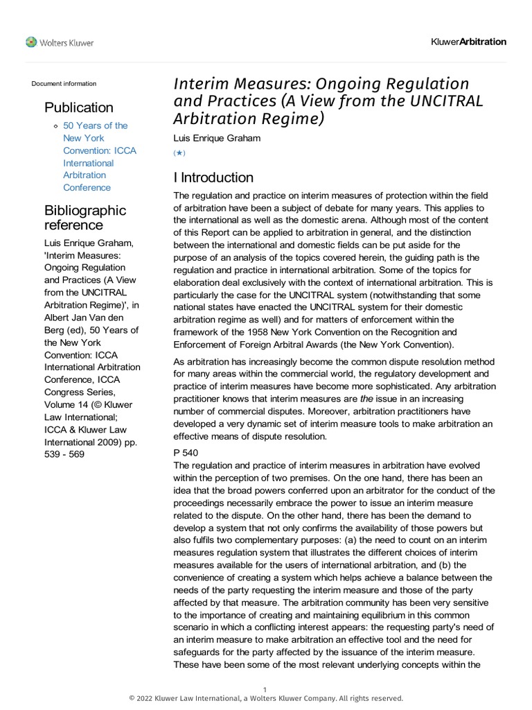 GRAHAM - Interim Measures Ongoing Regulation and Practices (A View From ...