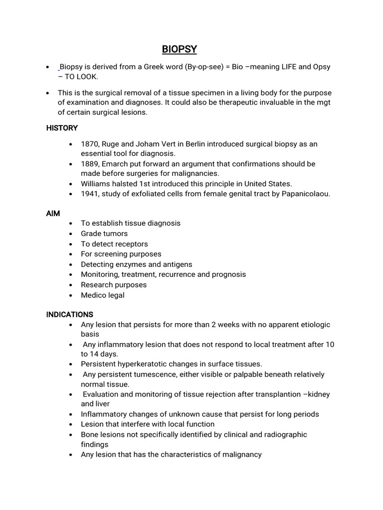 Types of Biopsy | PDF | Medical Specialties | Pathology