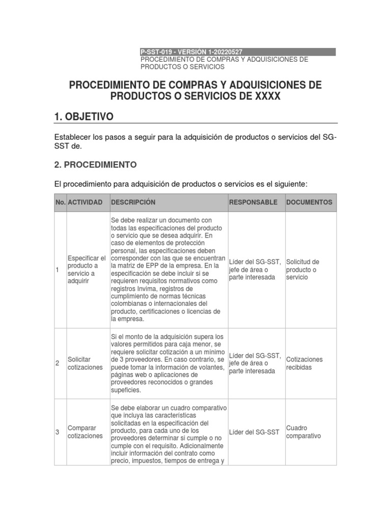 P-SST-019-Procedimiento de Compras y Adquisiciones de Productos o Servicios-1677463496 | PDF