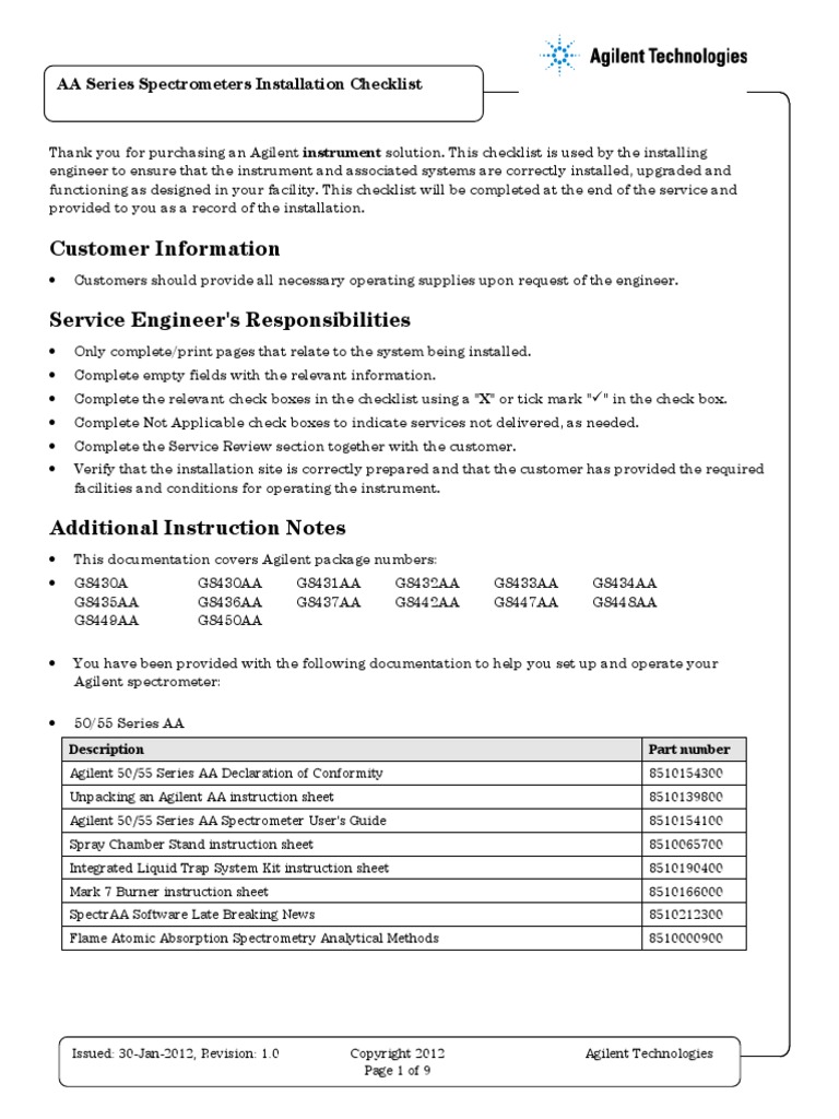 AA Series Spectrometers Installation Checklist | PDF | Software ...