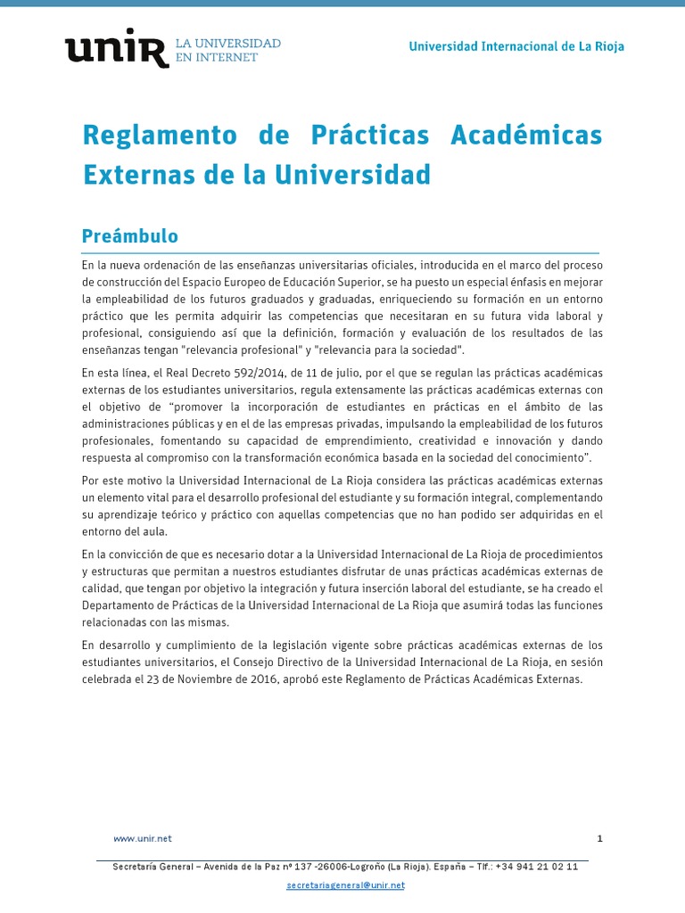 Reglamento de Prácticas Externas | PDF | Plan de estudios | Comisión Europea