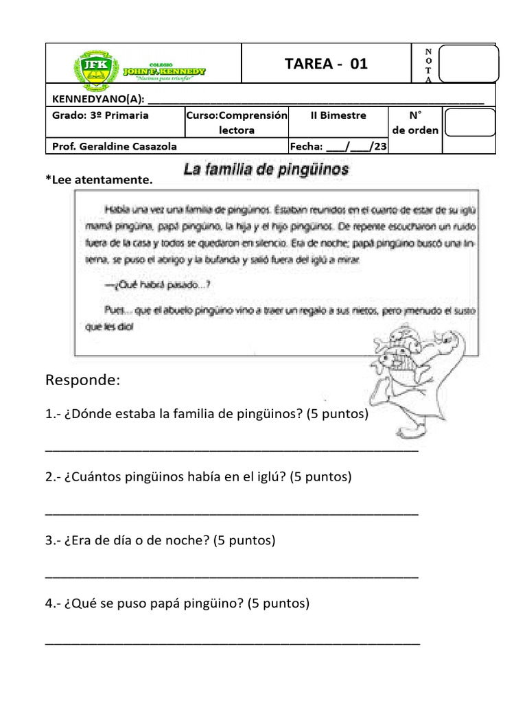 Semana 1 - 3ero Comprensión Lectora - Tarea | PDF