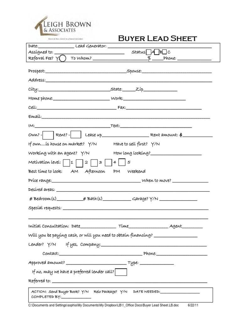Buyer Lead Sheet | PDF | Economies | Business Economics