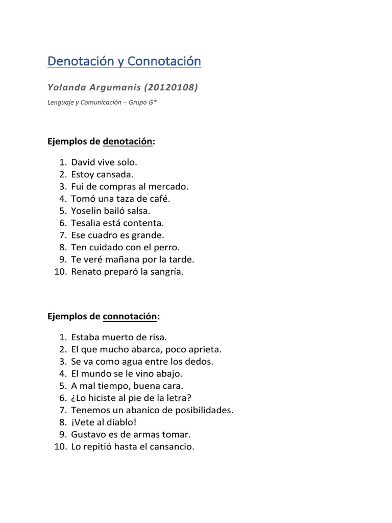 Ejemplos de Denotación y Connotación | PDF