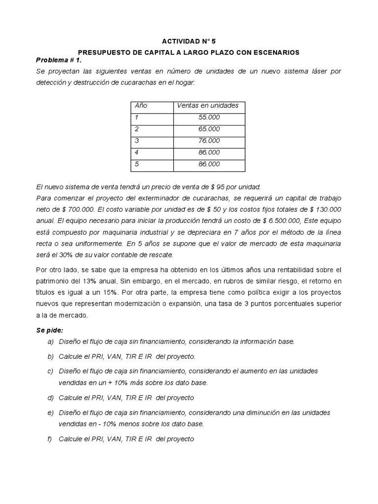 Actividad #5 Casos Practicos - Presupuesto de Capital - Finanzas Emp ...