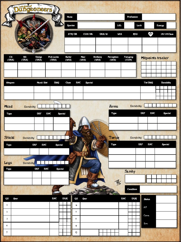 Dungeoneers Character Sheet Template | PDF | Role Playing Games