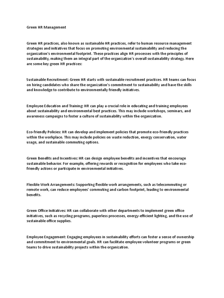 Green HR Management (chat gpt) | PDF | Sustainability | Employment