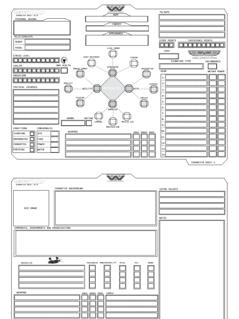 ALIEN Character-Sheet 2 0 | PDF