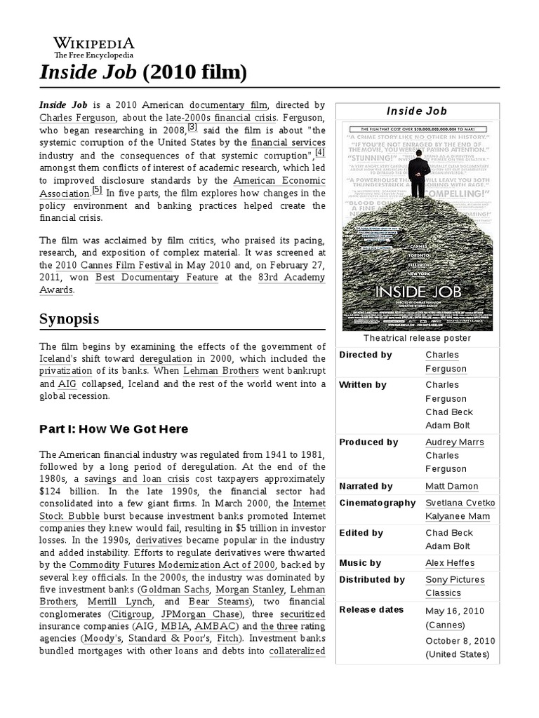 Inside Job (2010 Film) | PDF | Collateralized Debt Obligation | Economies