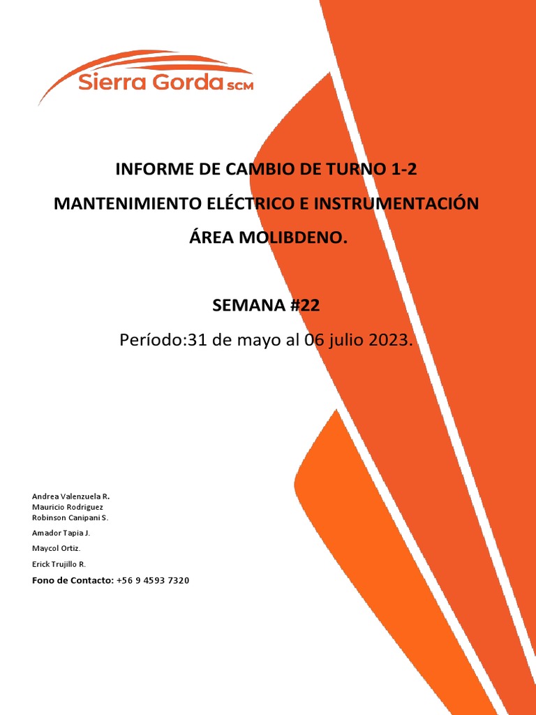 Cambio Turno - JJGG - Area - Molibdeno - Elec - Inst - Semana - W22 ...