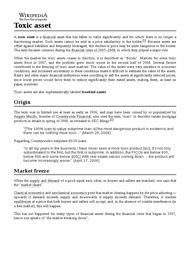 Toxic Asset | PDF | Toxic Asset | Market (Economics)