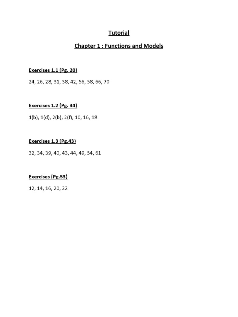 Tutorial Chapter 1: Functions and Models: Exercises 1.1 (Pg. 20) | PDF