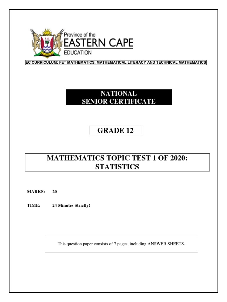Grade 12 Statistics Test 2020 | PDF | Mathematics