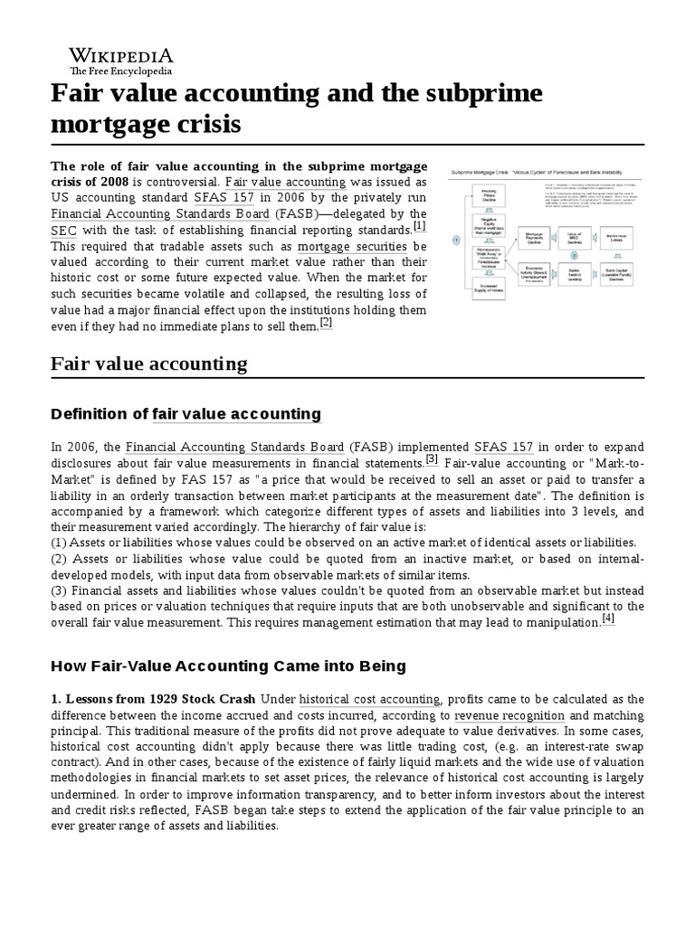 Fair Value Accounting and The Subprime Mortgage Crisis | PDF | Mark To Market Accounting | Fair ...