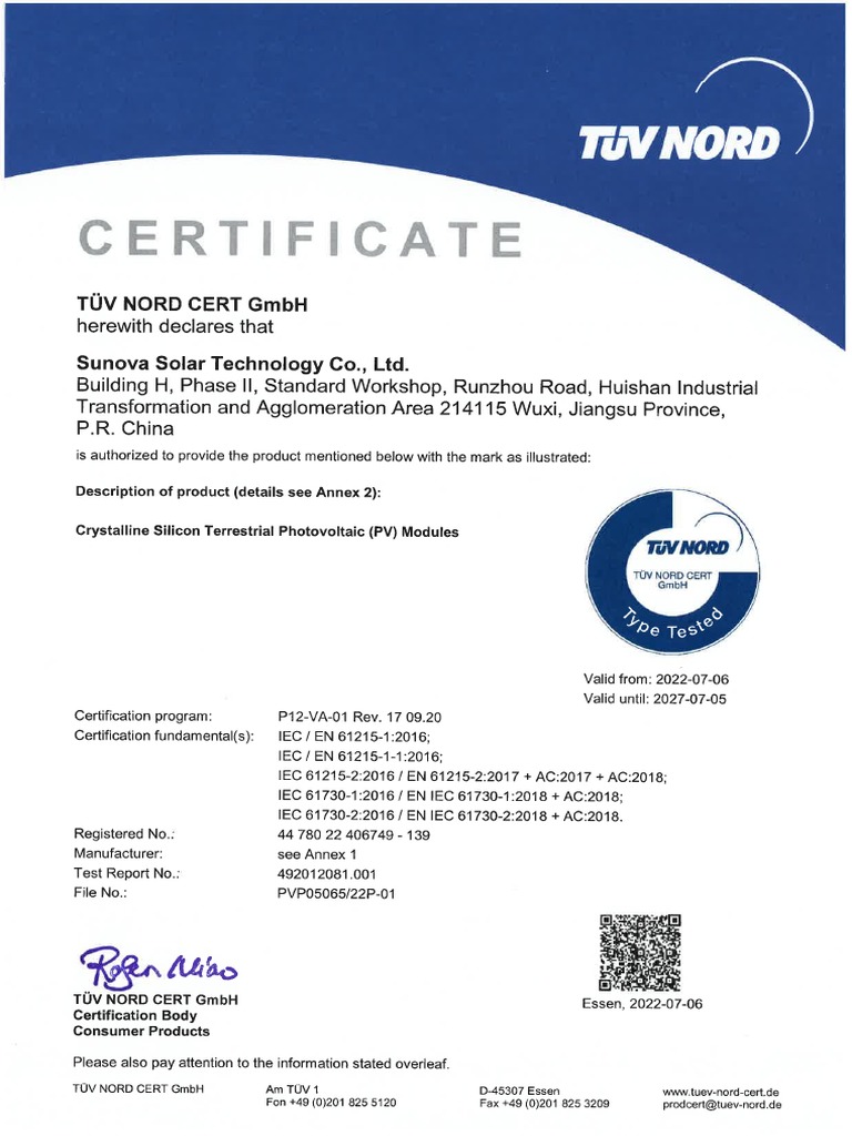 Certificado SUNOVA | PDF