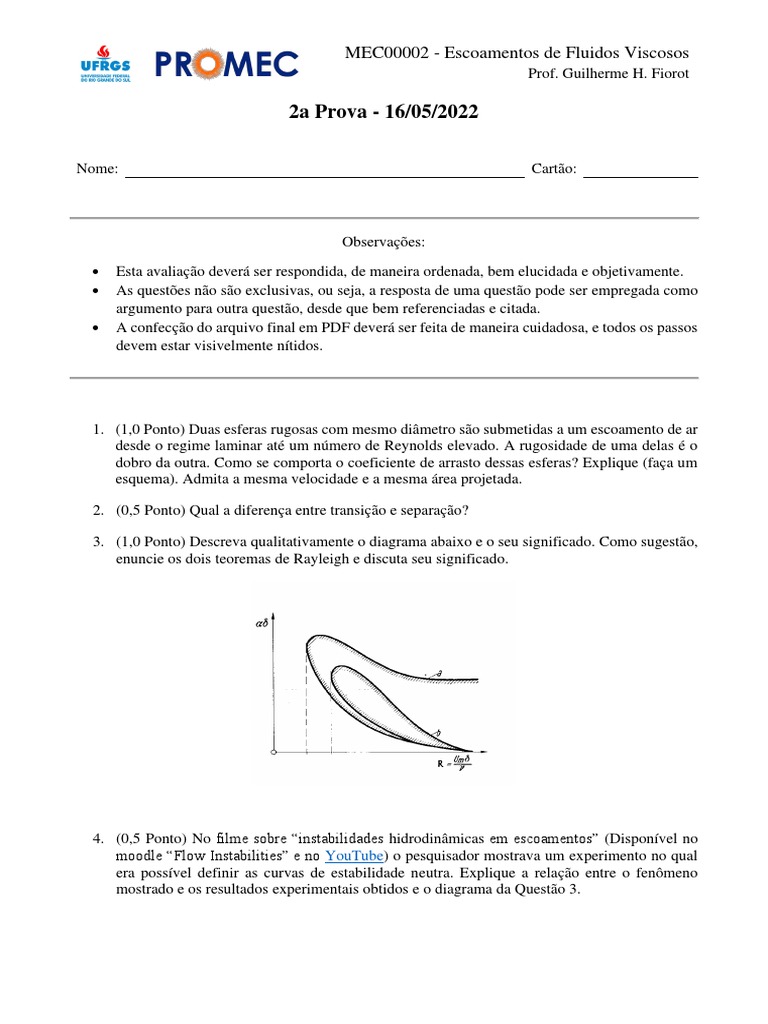 Curso Mecflu - 2a Prova - v2022 | PDF | Mecânica dos fluidos | Líquidos