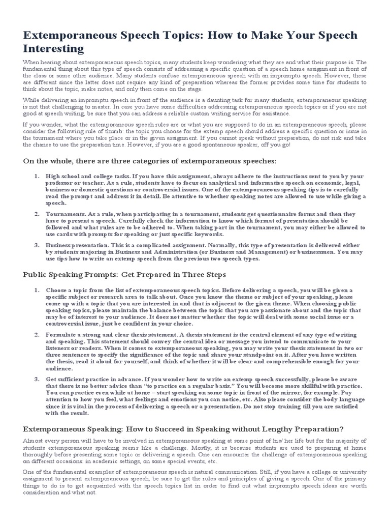 Extemporaneous Speech Topics | PDF | Public Speaking