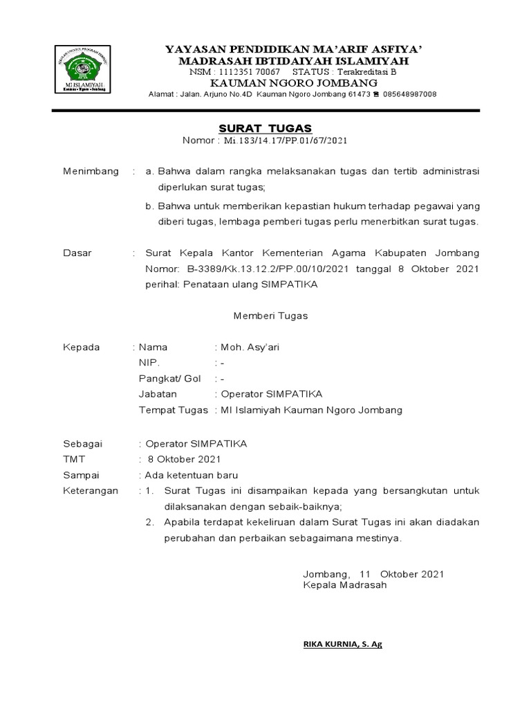 Contoh Surat Tugas OPM | PDF