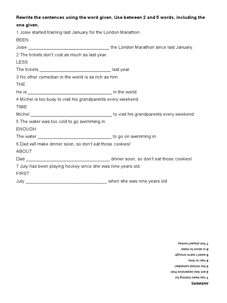 Sentence Transformation - Practice B1+ U1-3 | PDF