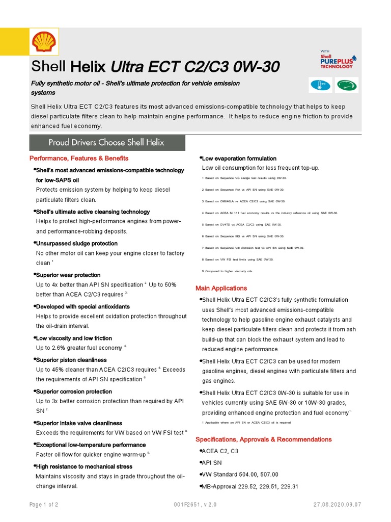 Shell Helix Ultra ECT C2/C3 0W-30: Performance, Features & Benefits ...