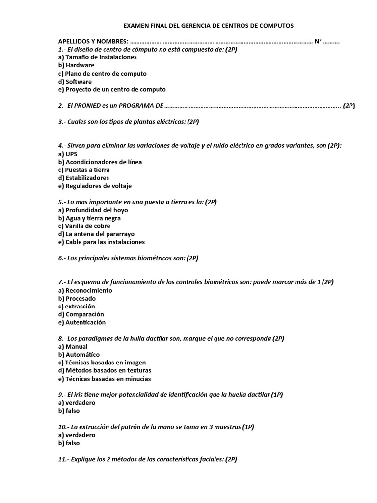 Examen Final Del Gerencia de Centros de Computos | PDF