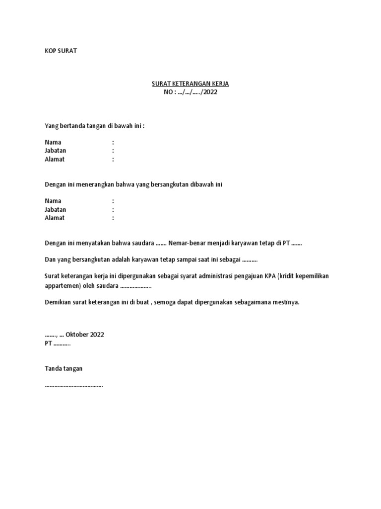 Surat Keterangan Pengajuan KPA | PDF