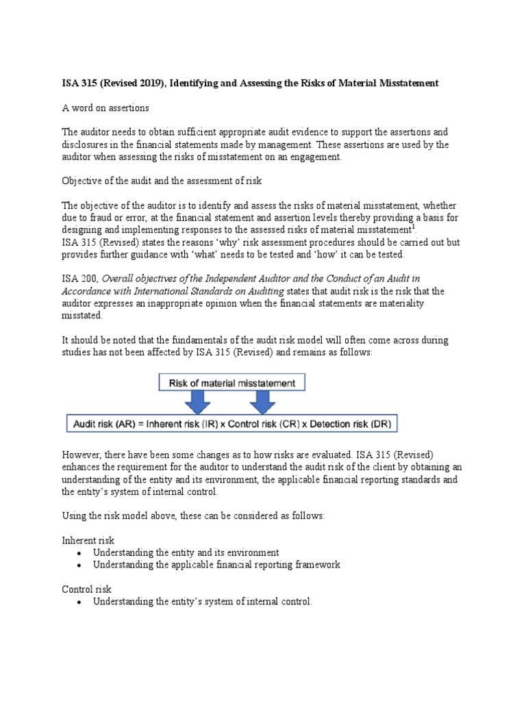ISA 315 Summary | PDF | Financial Audit | Internal Control