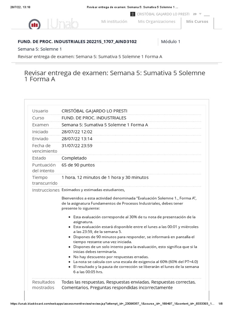 Revisar Entrega de Examen - Semana 5 - Sumativa 5 Solemne 1 .. | Descargar gratis PDF | Calor | Agua