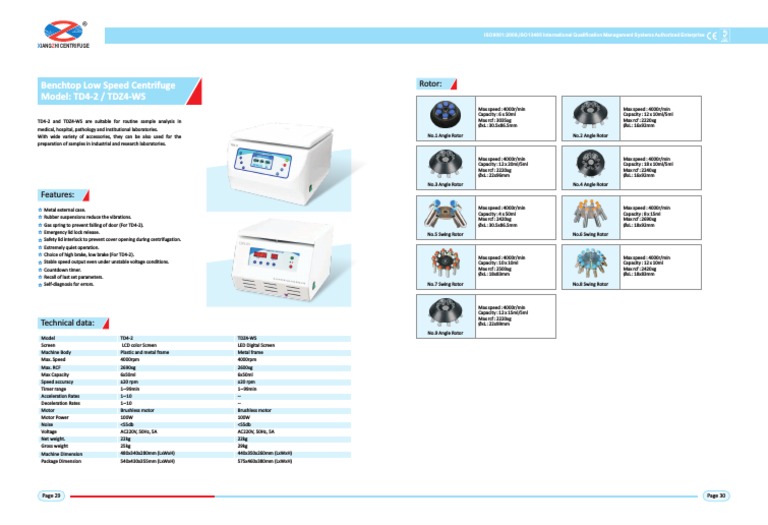 TD4-2 TDZ4WS | PDF | Centrifuge | Electric Motor