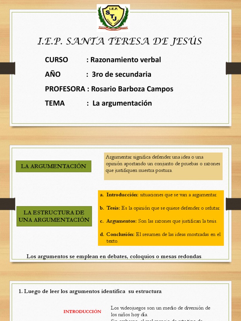 PPT-3RO.-RAZONAMIENTO VERBAL-LA ARGUMENTACIÓN - | PDF