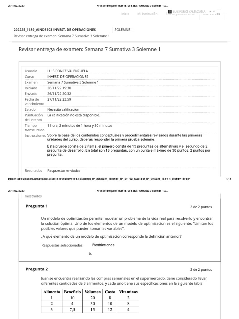 Revisar Entrega de Examen - Semana 7 Sumativa 3 Solemne 1 &.. | PDF | Programación lineal ...